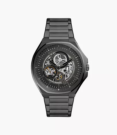 Fossil Evanston Automatic Black Stainless Steel Watch – Watch Therapy